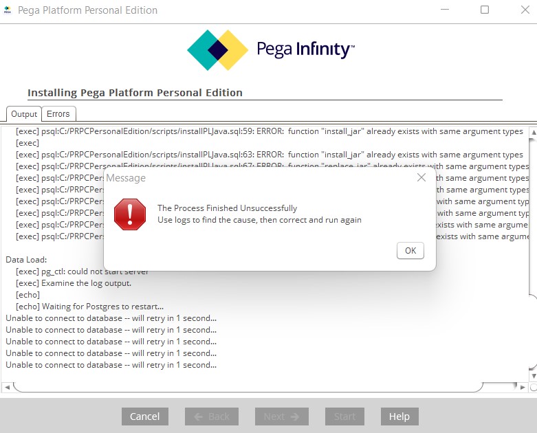 Getting an Error while installing pega personal edition 8.7 | Support Center